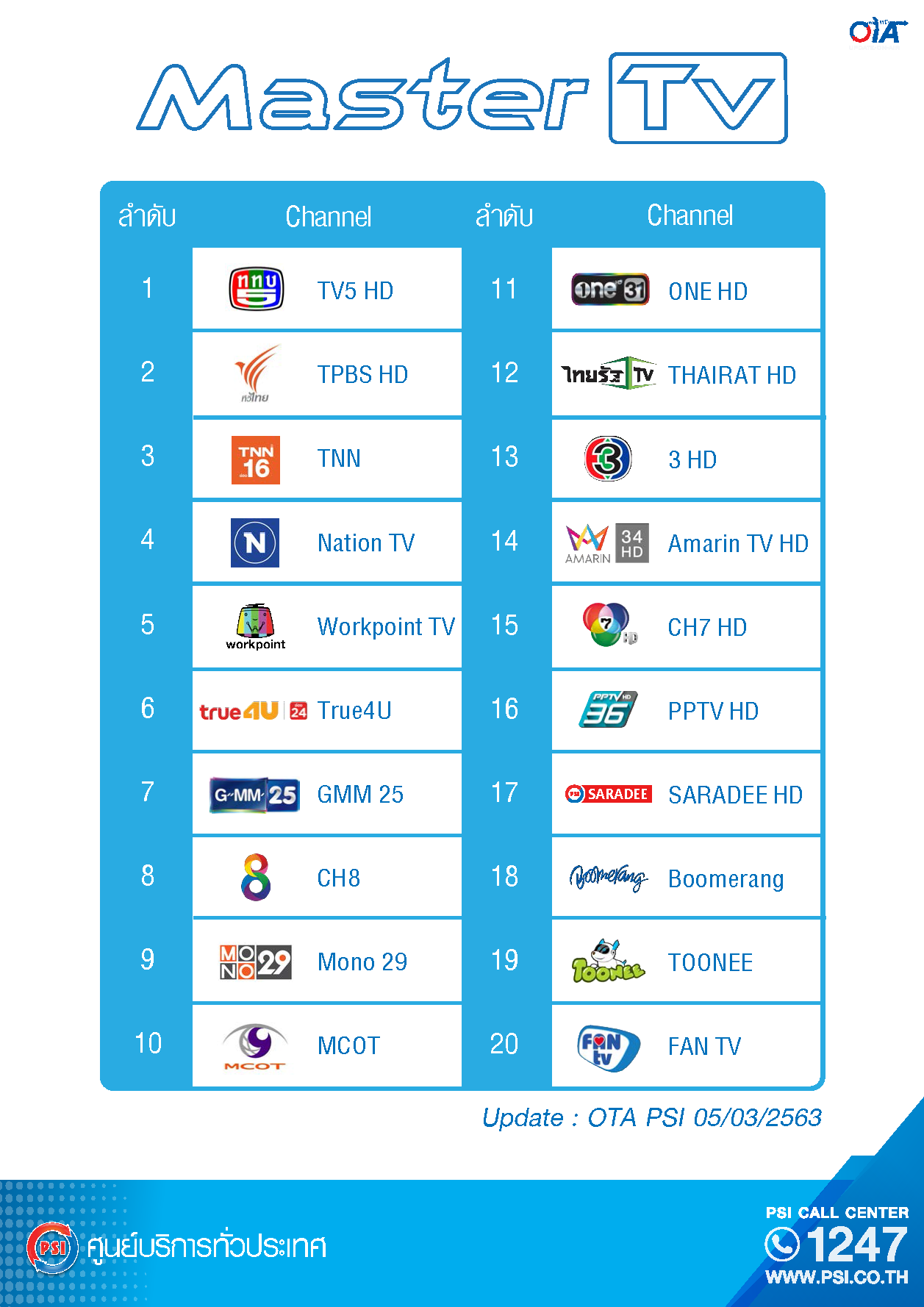 คลิกเพื่อดาวน์โหลด :BISSKEY ช่องรายการ MASTER TV